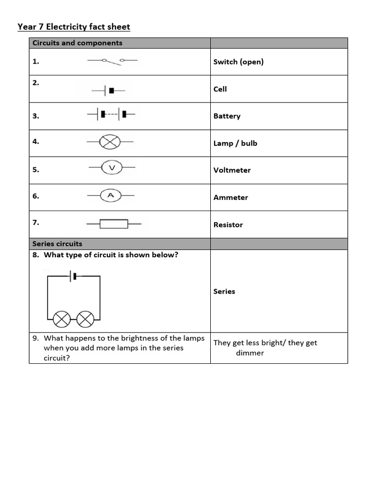 Year-7-Electricity | PDF | Series And Parallel Circuits | Voltage