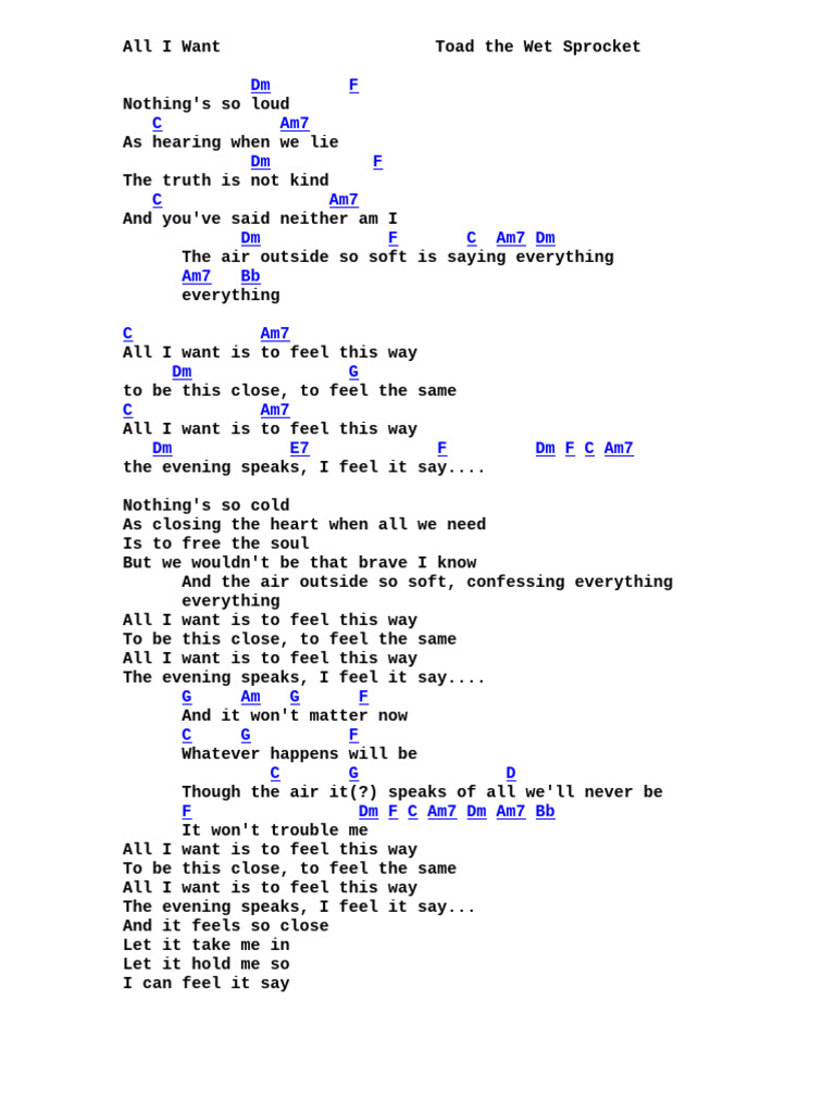 All I Want (Toad The Wet Sprocket) TAB | PDF