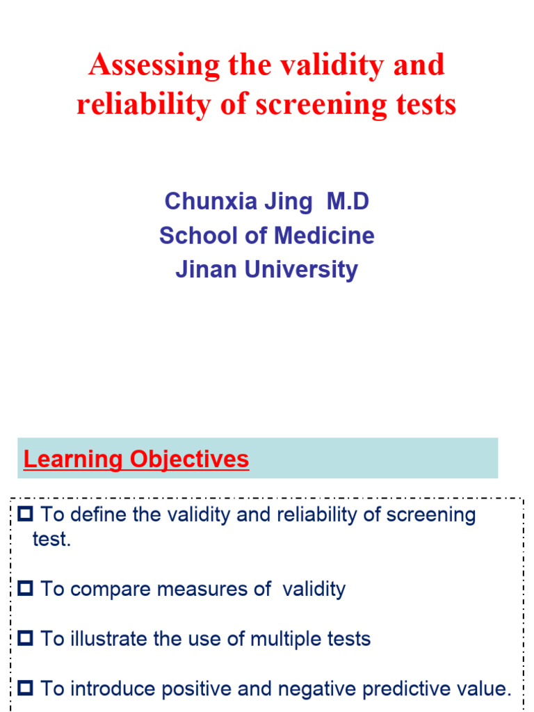 Validity and Reliability of Screening Tests | PDF