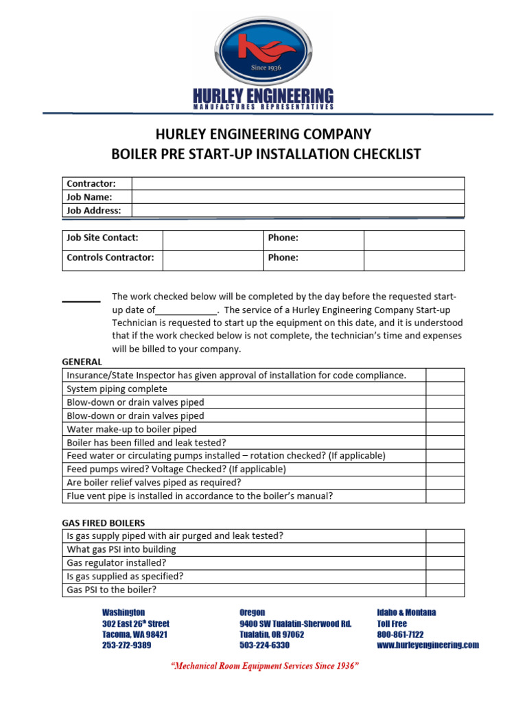BOILER Pre Startup Checklist 2019 | PDF | Pump | Boiler