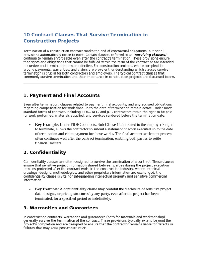 10 Contract Clauses That Survive Termination in Construction Projects ...