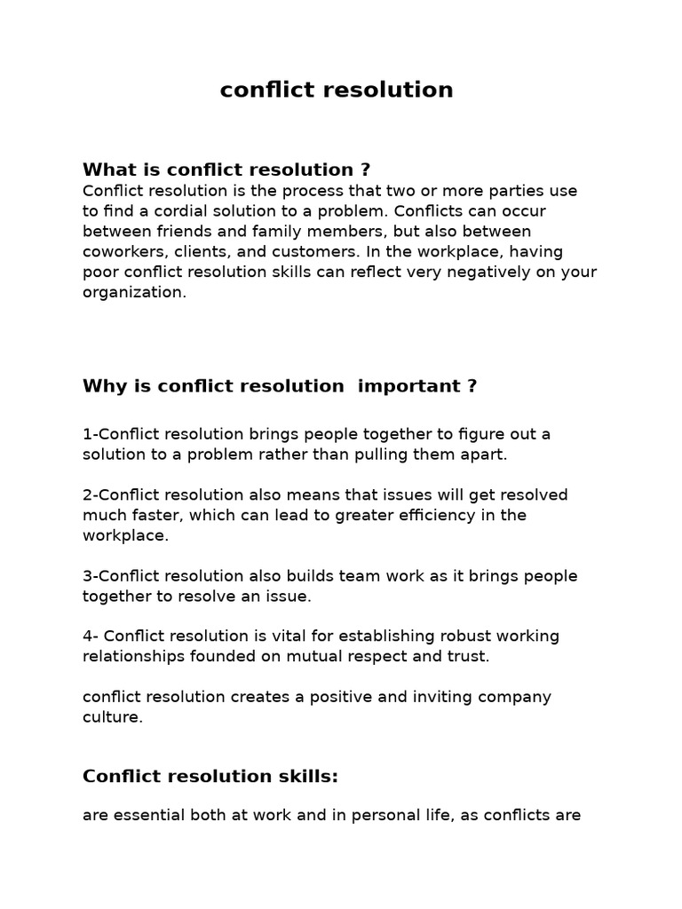 conflict resolution | PDF | Conflict Resolution | Human Communication