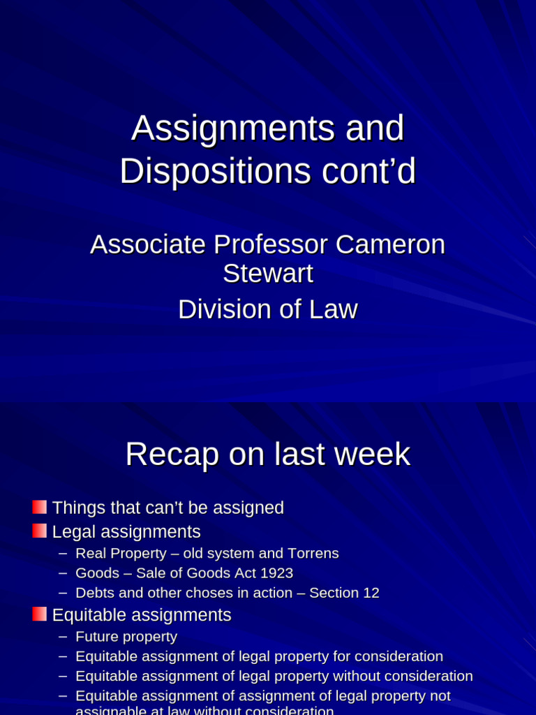 Legal Assignments & Dispositions | PDF | Common Law | Equity (Law)