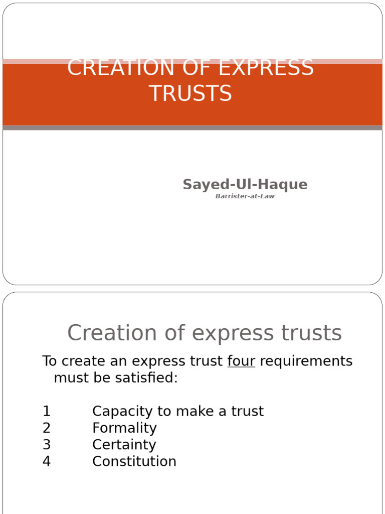Revision Class Creation of Express Trusts | PDF | Common Law | Natural Resources Law