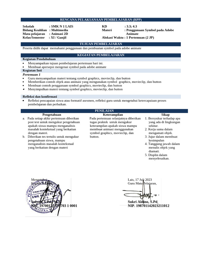 RPP Animasi Symbol | PDF | Karier & Perkembangan