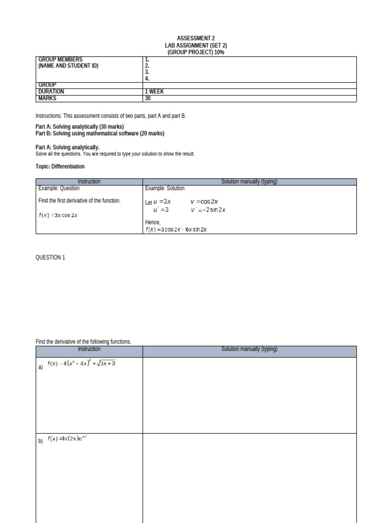 Differentiation Lab Assignment Guide | PDF | Function (Mathematics) | Derivative