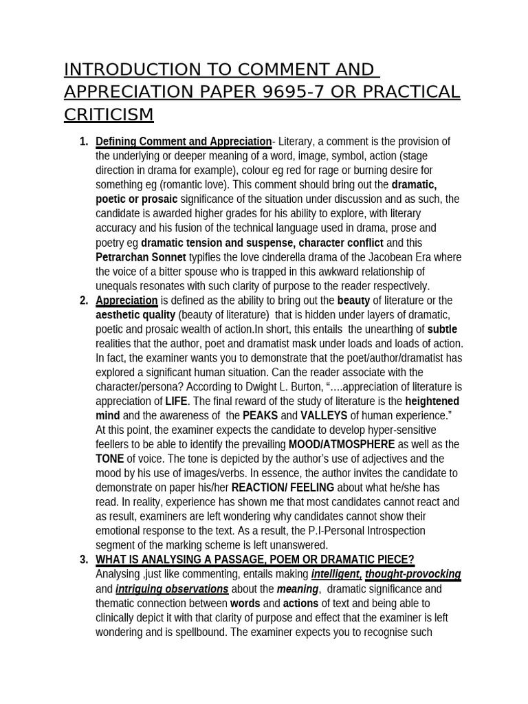 Introduction To Comment and Appreciation | PDF | Poetry | Feeling
