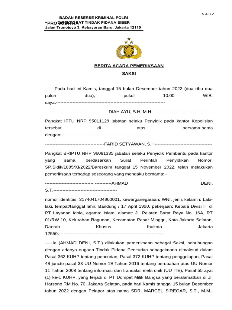 BAP Saksi Ahmad Deni | PDF