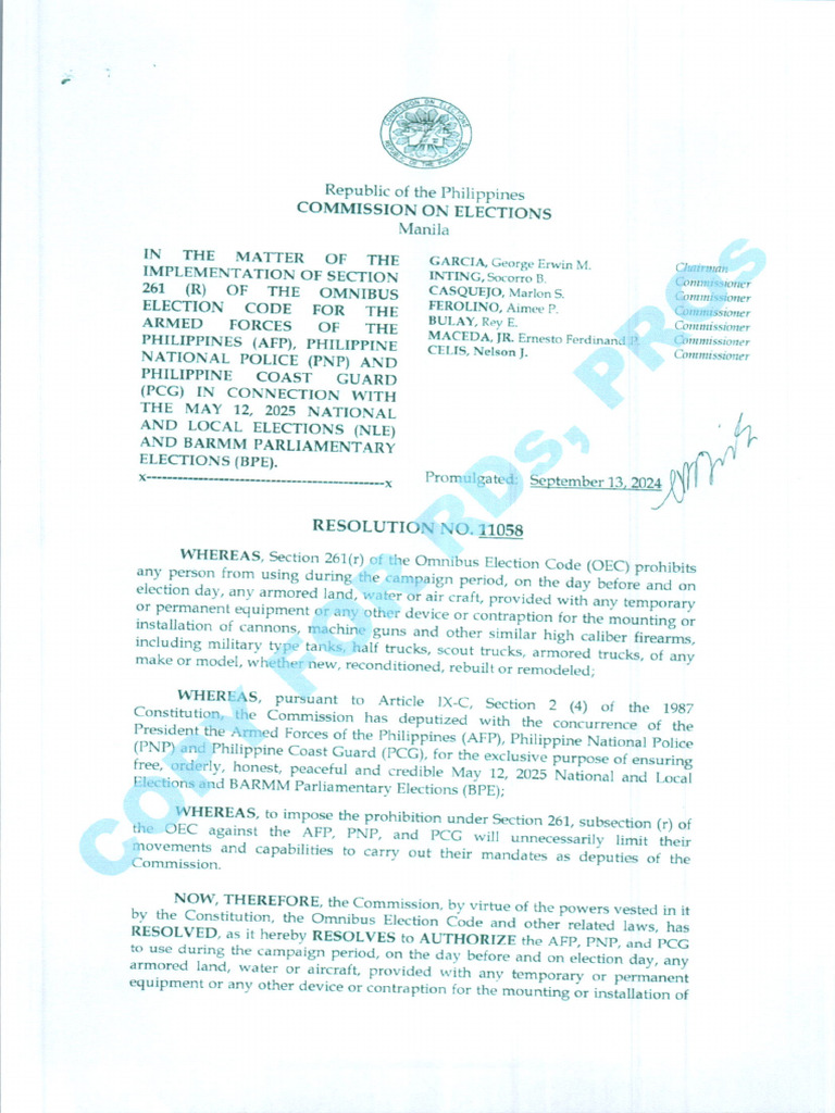 COMELEC Resolution No.. 11058 | PDF
