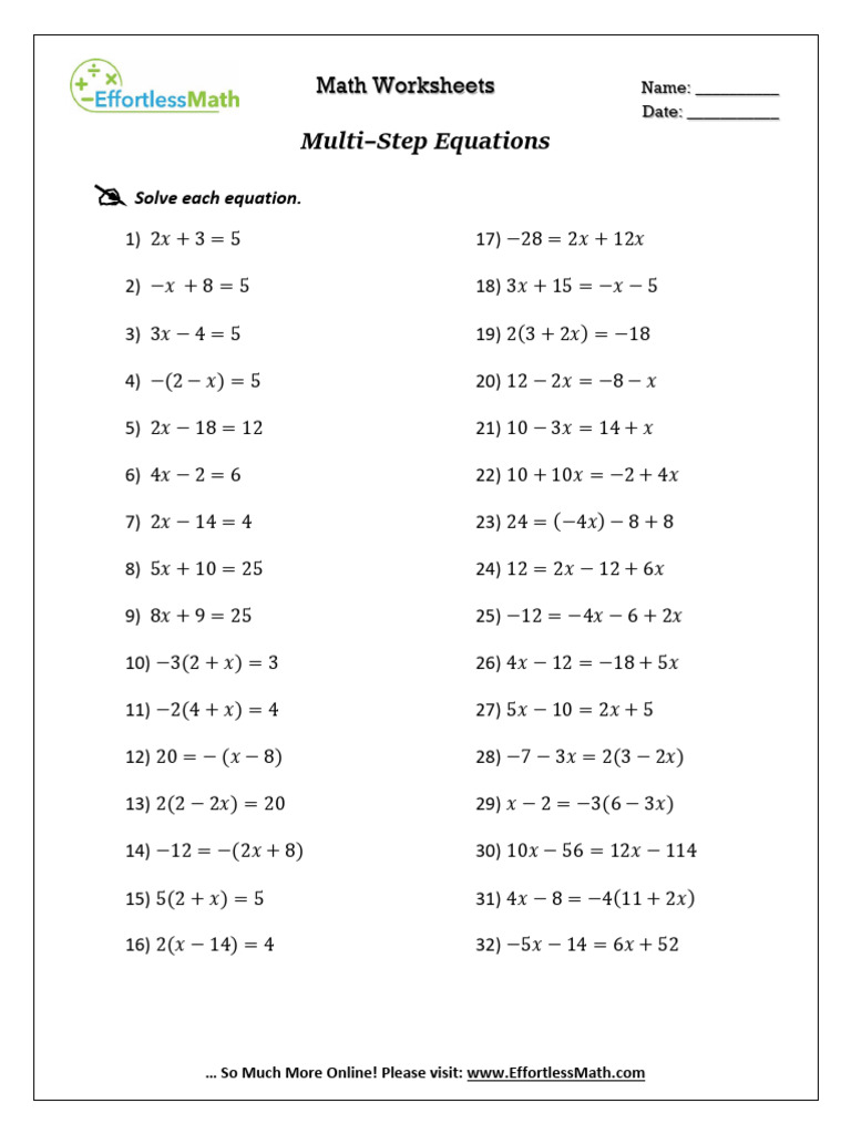 Multi Step Equations | PDF
