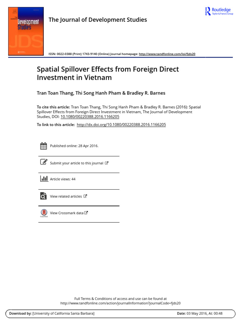 Spatial Spillover Effects From Foreign Direct Investment in Vietnam ...
