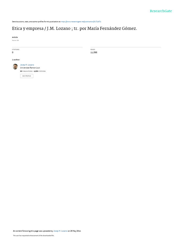 Etica y Empresa / J.M. Lozano Tr. Por María Fernández Gómez | PDF