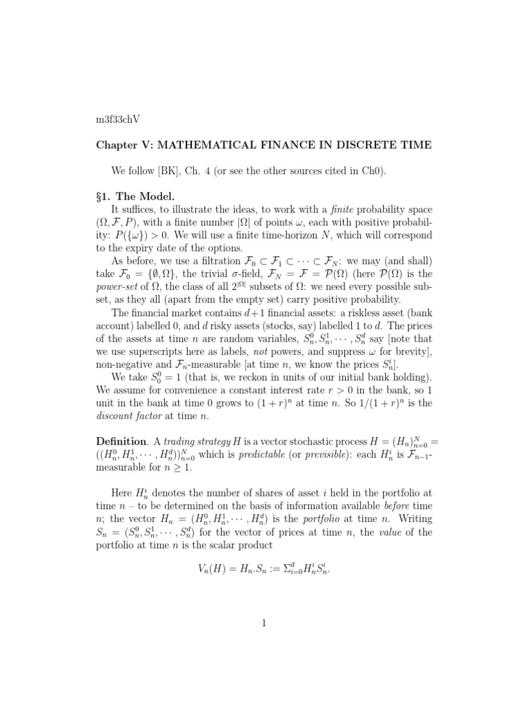 Chapter V: Mathematical Finance in Discrete Time: Finite | PDF | Greeks ...