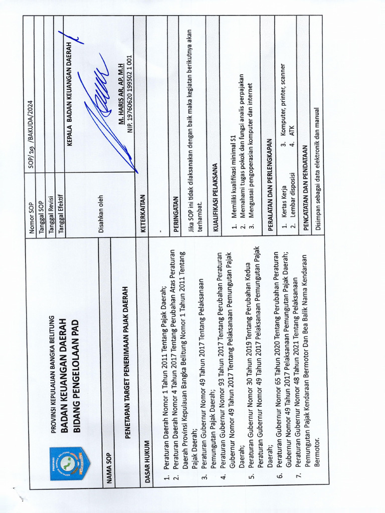 SOP Penetapan Target Penerimaan Pajak Daerah | PDF