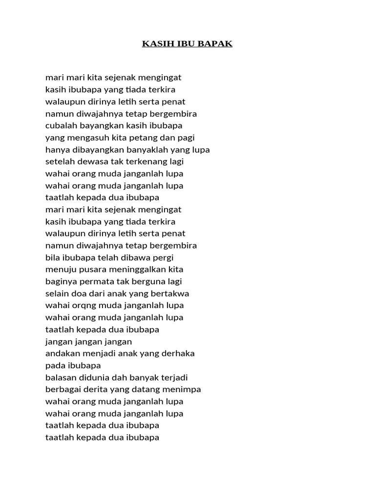 Kasih Ibu Bapak Lirik | PDF