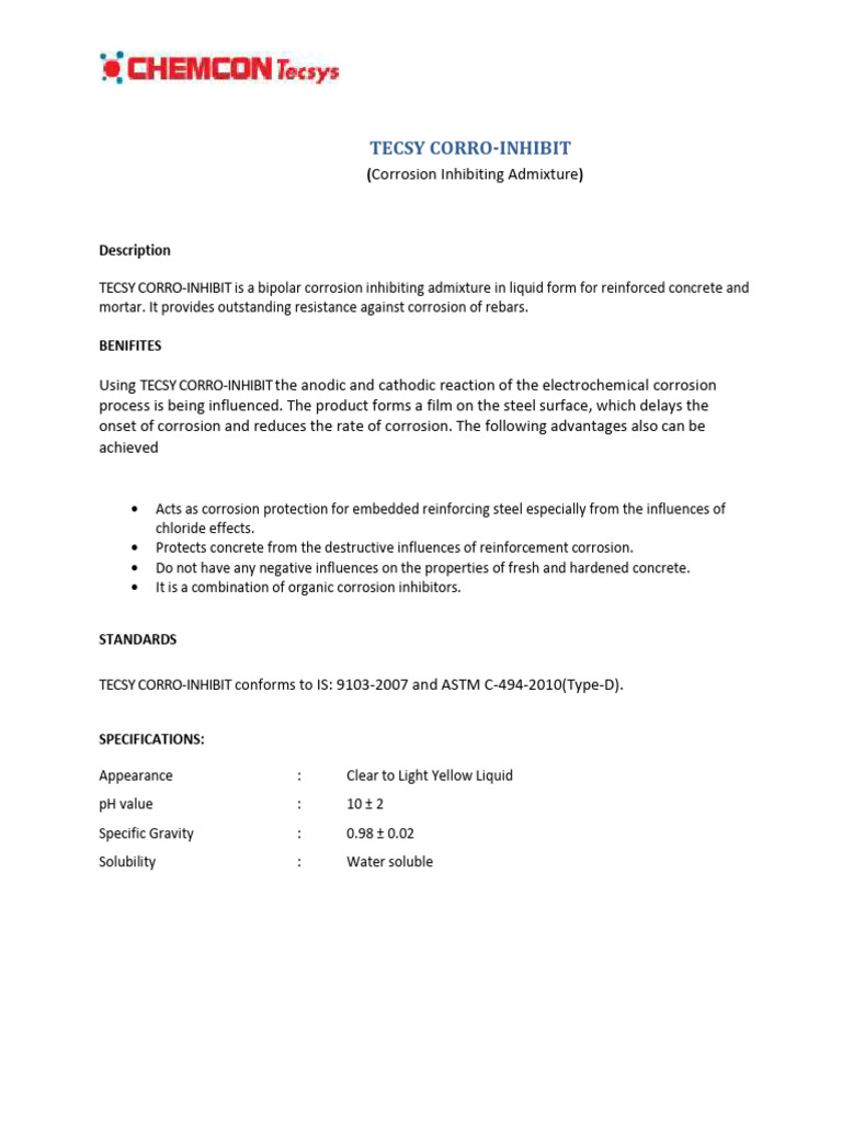 Catalog TECSY CORRO INHIBIT | PDF | Concrete | Corrosion