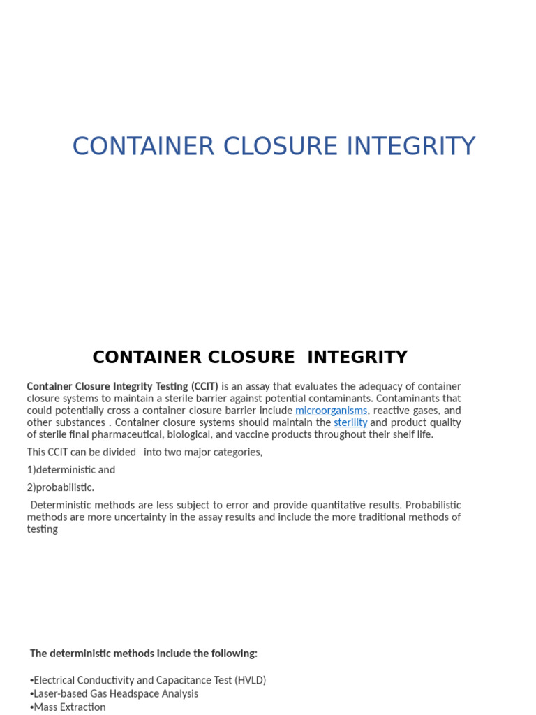 Container Closure Integrity Testing | PDF | Detection Limit | Vacuum