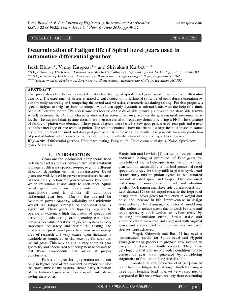 Determination of Fatigue Life of Spiral Bevel Gears Used in Automobile ...