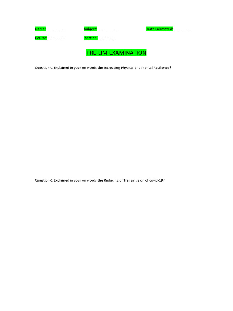 Pre-Lim Exam: COVID-19 Safety & Resilience | PDF | Career & Growth