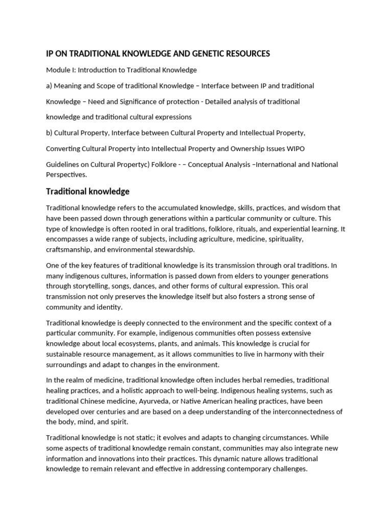 Ip On Traditional Knowledge | PDF | Traditional Knowledge ...