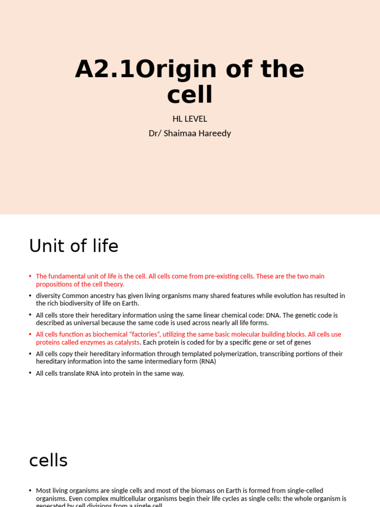 A2.1 IB Origin of The Cell | PDF | Abiogenesis | Cell (Biology)