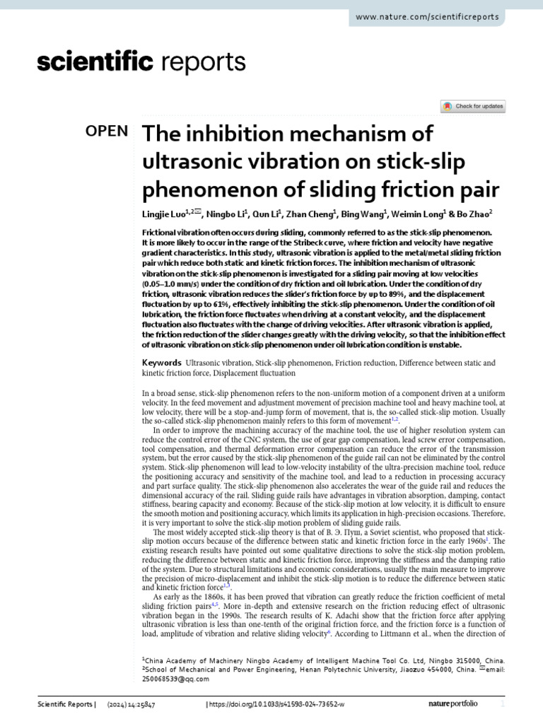 The Inhibition Mechanism of Ultrasonic Vibration On Stick-Slip ...
