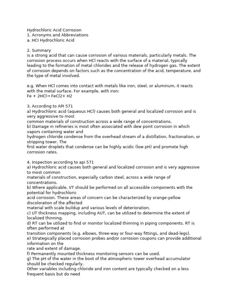 Hydrochloric Acid Corrosion Guide | PDF | Corrosion | Hydrochloric Acid