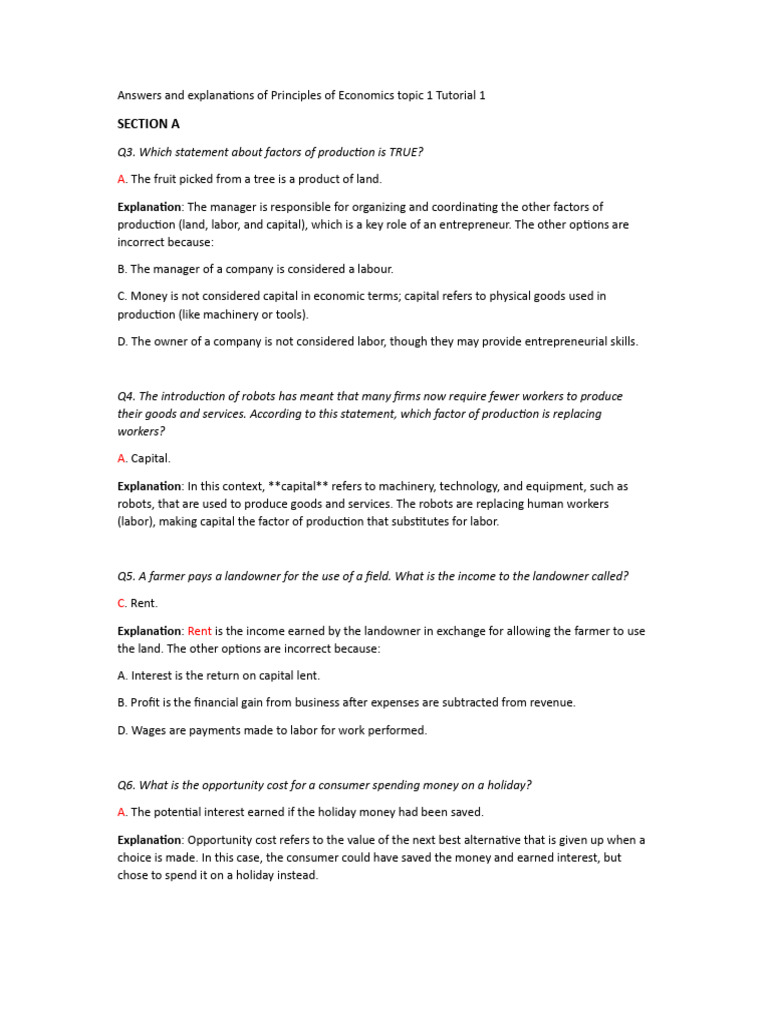 PoE - Answers and Explanations of Principles of Economics Topic 1 Tutorial 1 | PDF ...