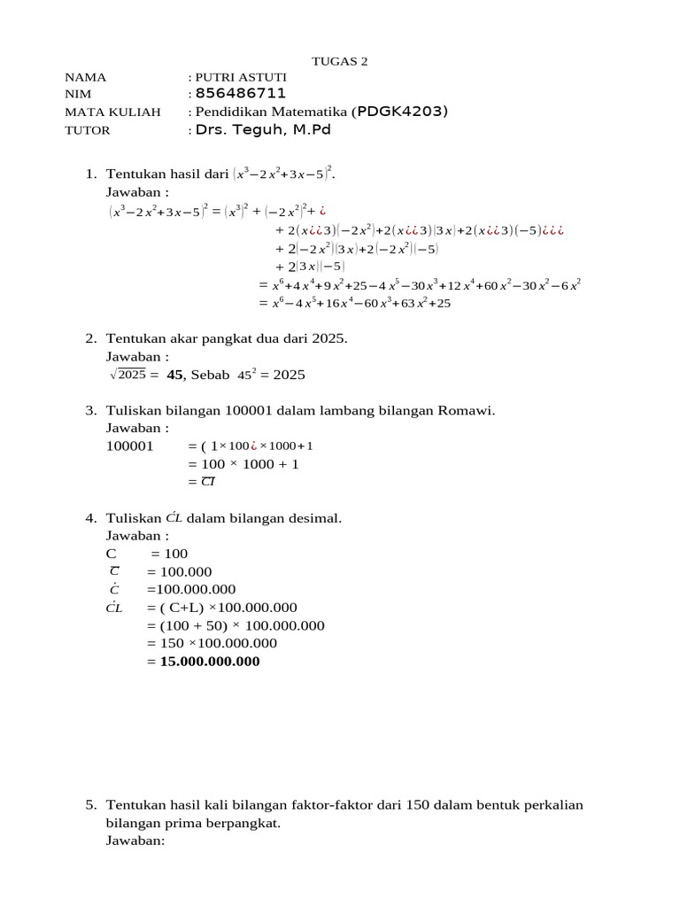 TUGAS 2 Pendidikan Matematika (PDGK4203) | PDF | Metode & Bahan Ajar