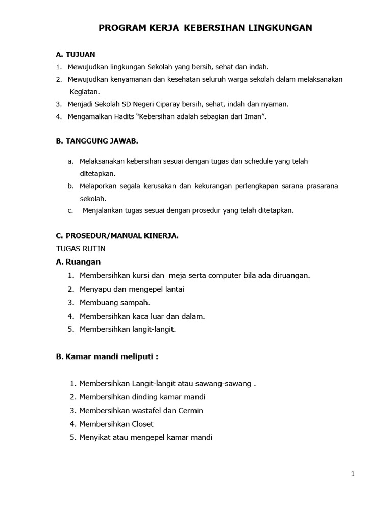 Program Kerja Kebersihan Lingkungan | PDF | Griya & Taman