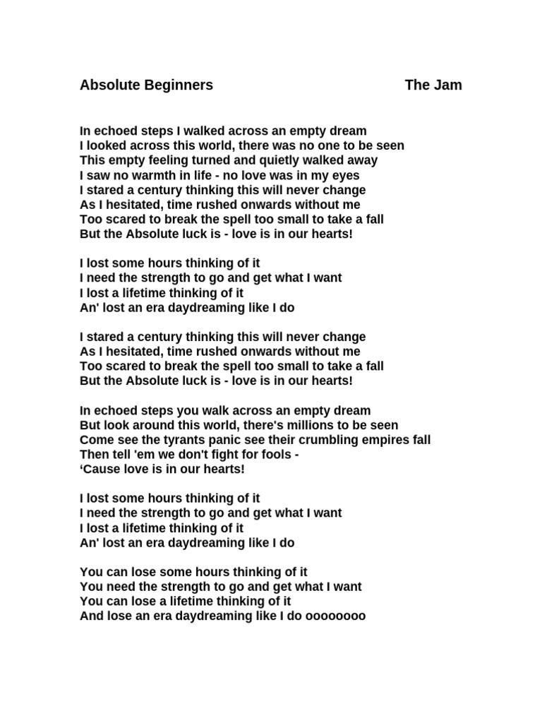 Absolute Beginners (The Jam) | PDF