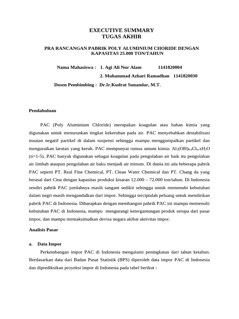 Final - EXECUTIVE SUMMARY PAC Fix | PDF | Teknologi & Rekayasa