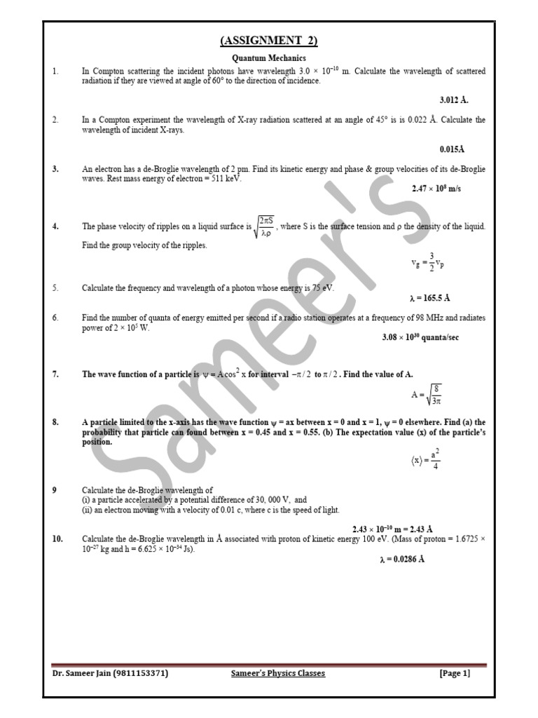Assignment 2 (Quantum Physics) | PDF | Electronvolt | Electron