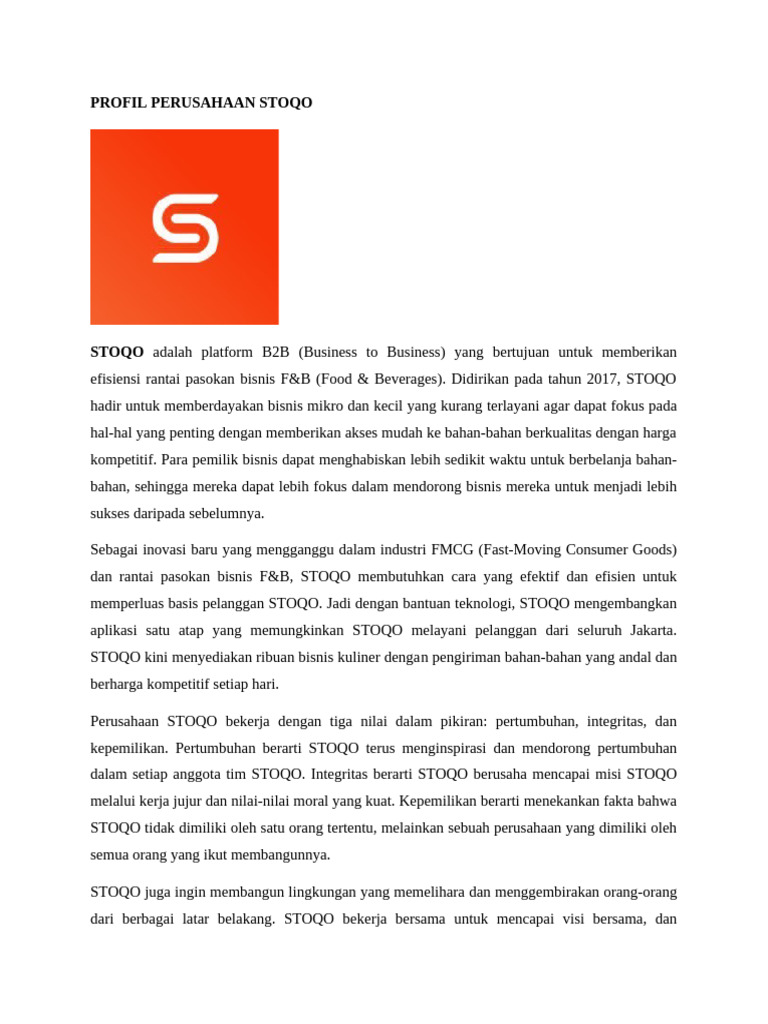 Profil Perusahaan Stoqo | PDF | Bisnis