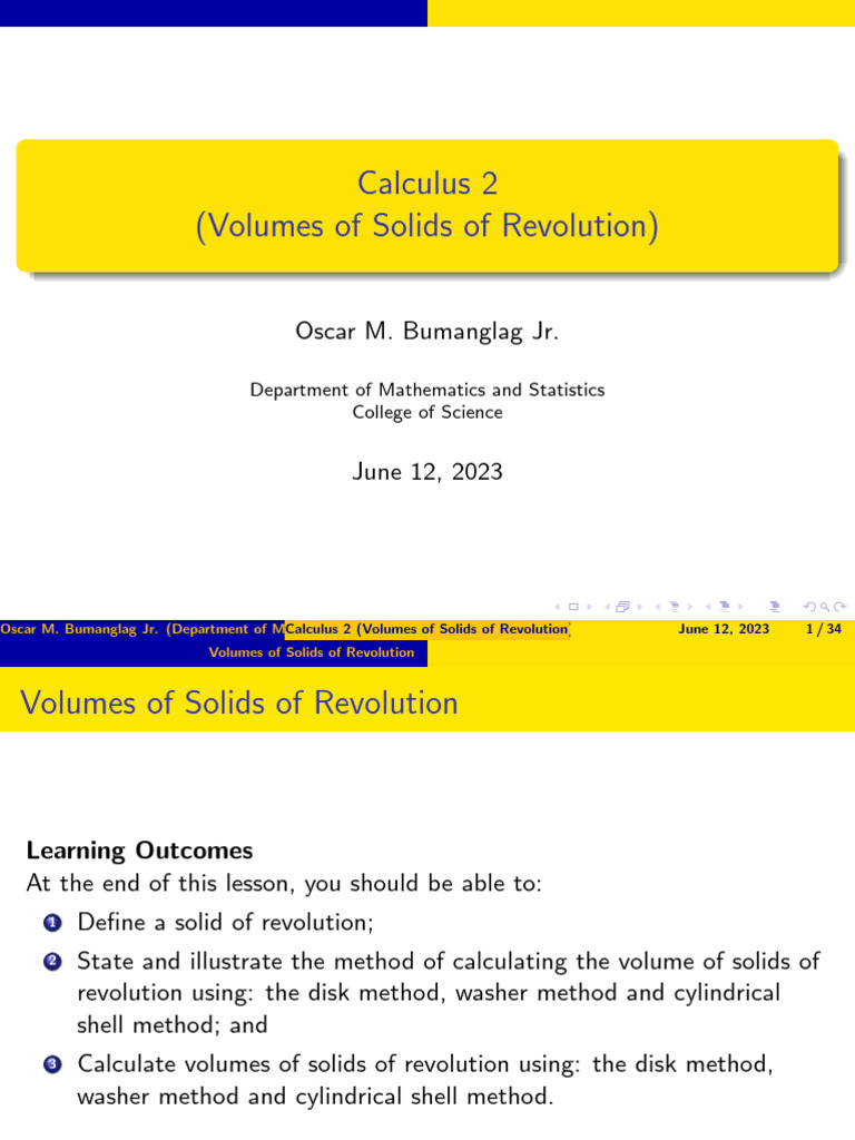 Calculus 1 Calculus 2 Volumes of Solids of Revolution | PDF | Volume ...