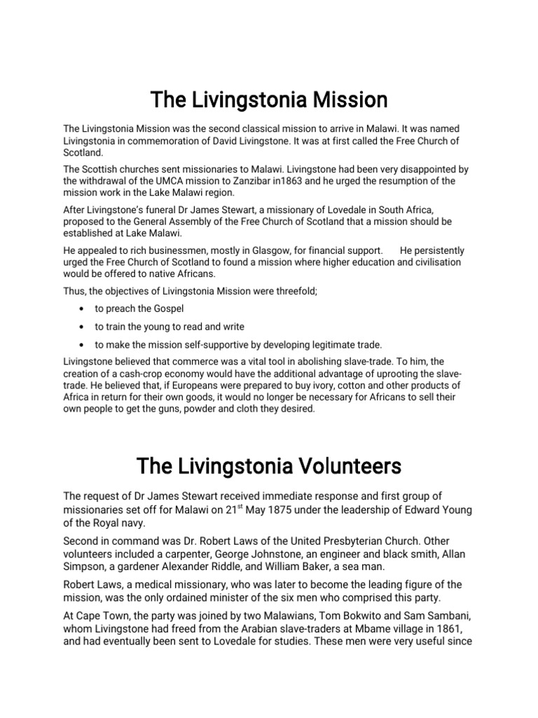 History of the Livingstonia Mission | PDF | David Livingstone ...