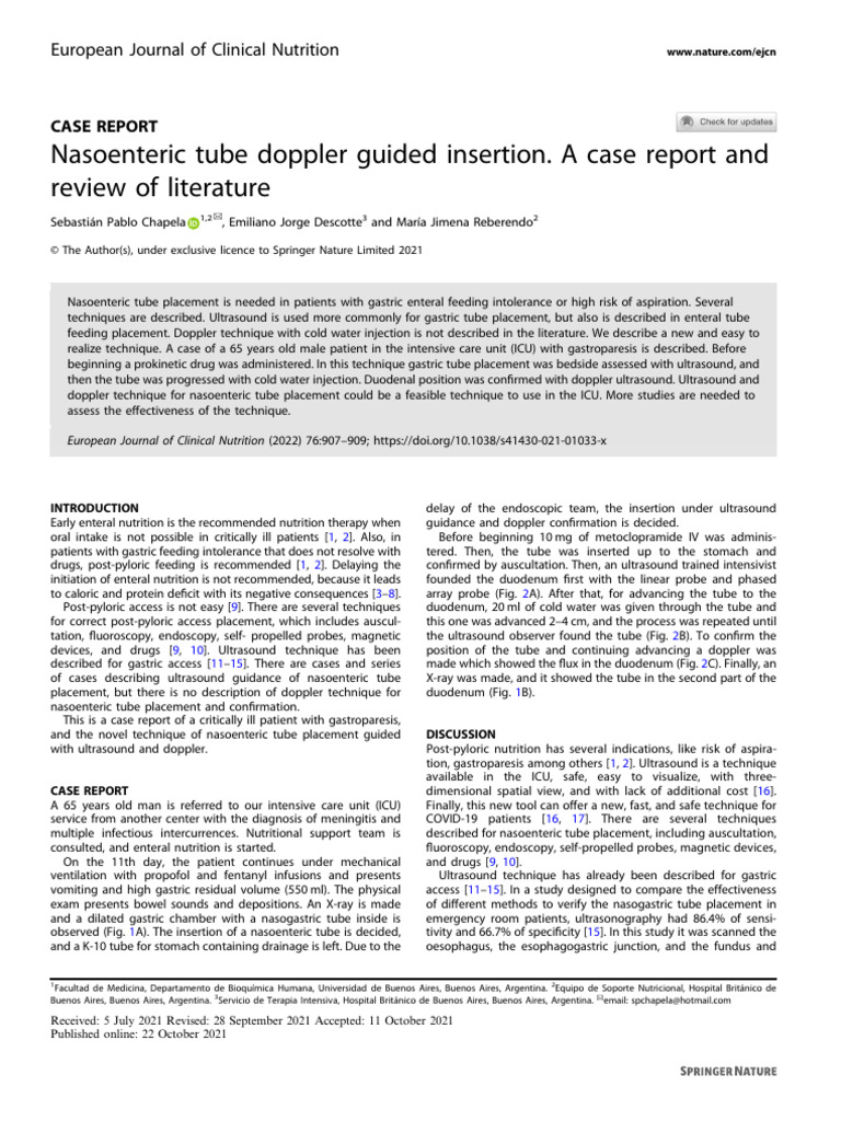 European Journal of Clinical Nutrition 2021 Case - Nasoenteric Tube ...