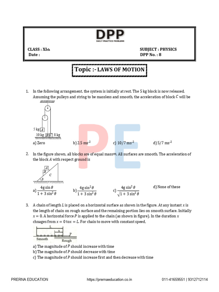 Force and Laws of Motion DPP 8 Min | PDF | Force | Friction