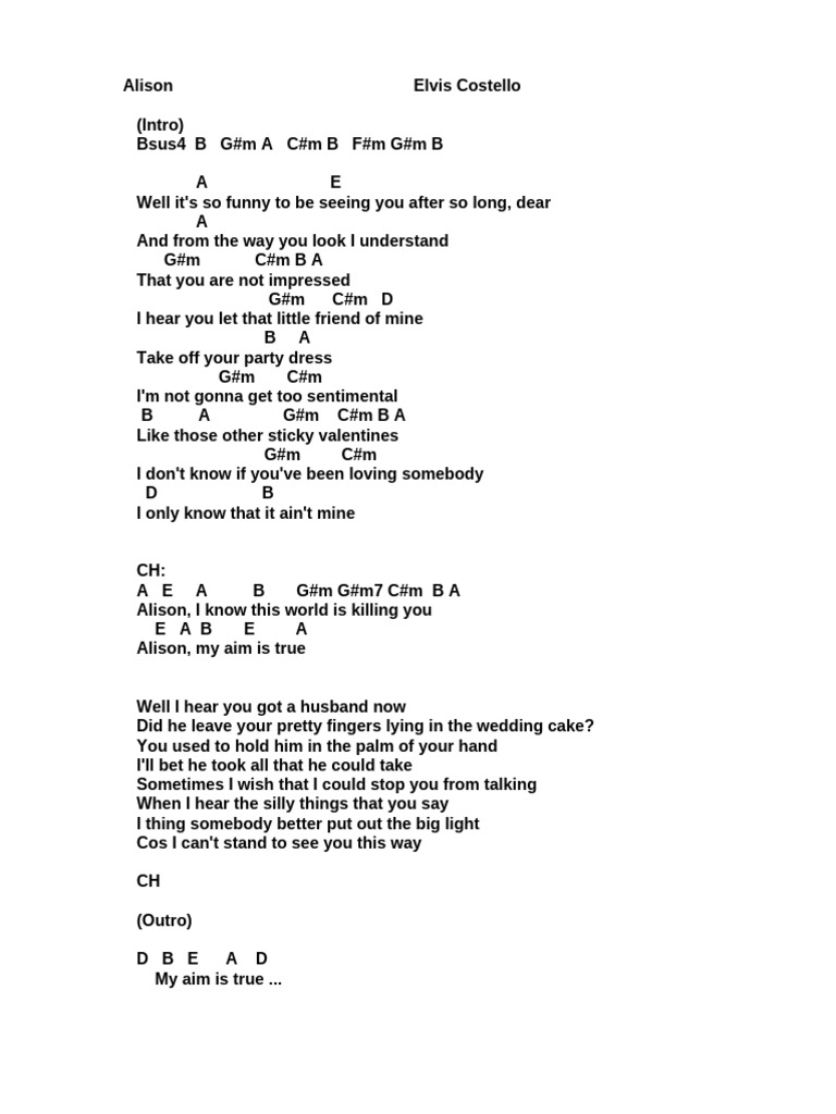 Alison (Elvis Costello) TAB | PDF