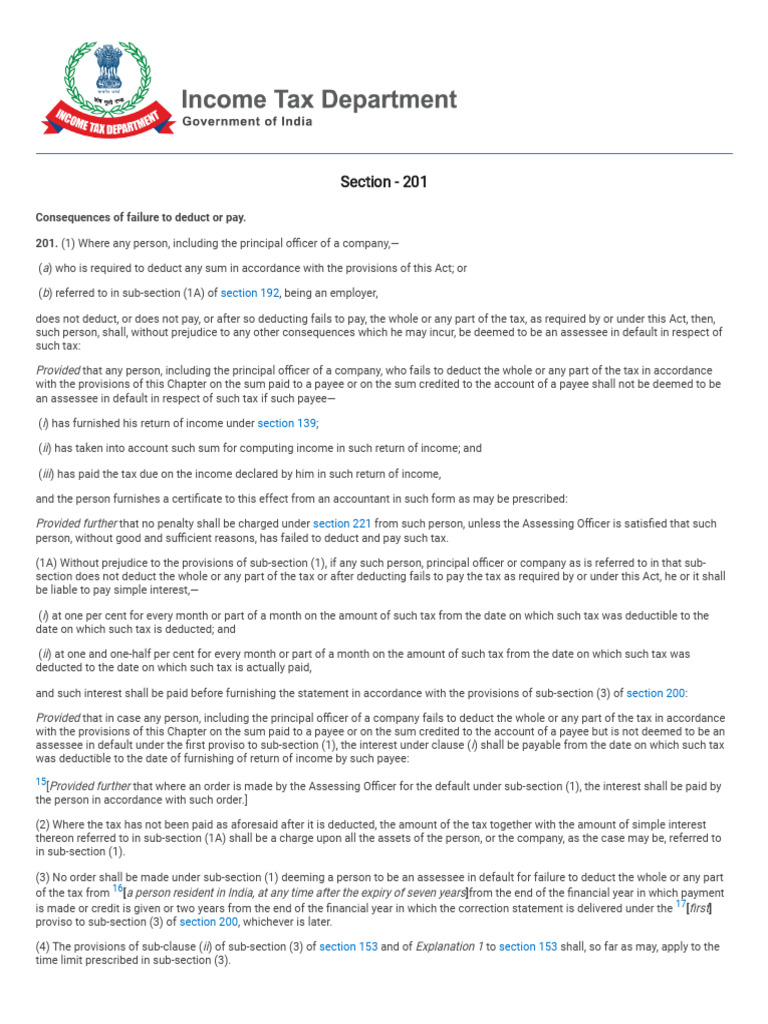 Section 201: Assessee in Default Rules | PDF | Taxes | Payments
