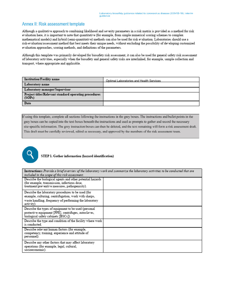 WHO Risk Assessment Template - Annex2 | PDF | Risk | Risk Assessment