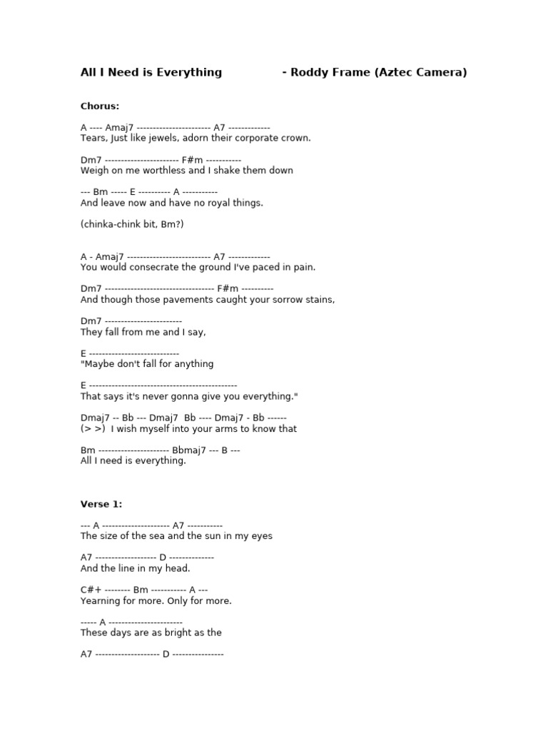 All I Need Is Everything (Aztec Camera) | PDF | Songs | Sound Recording