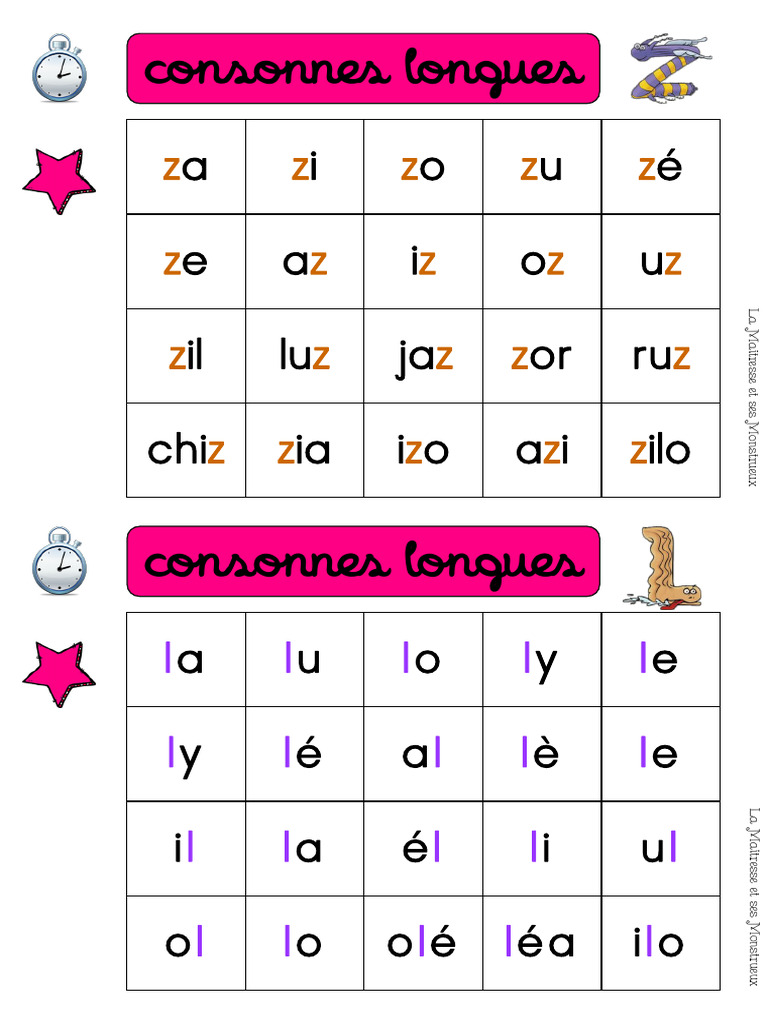 Lecture des consonnes longues CP | PDF | Arts du langage et discipline ...