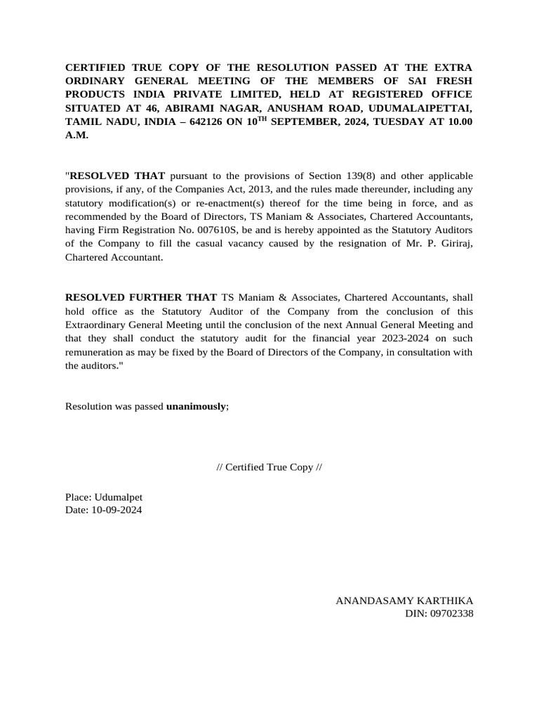 EGM Resolution | PDF