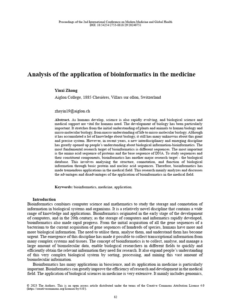 Analysis of The Application of Bioinformatics in T | PDF ...