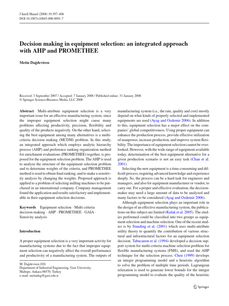 Decision Making in Equipment Selection A | PDF | Applied Mathematics ...