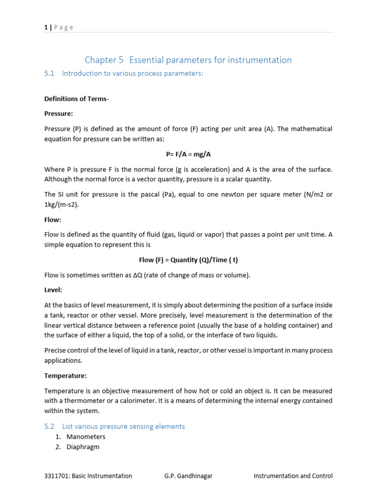 Eng - Essential Parameters For Instrumentation | PDF | Pressure ...