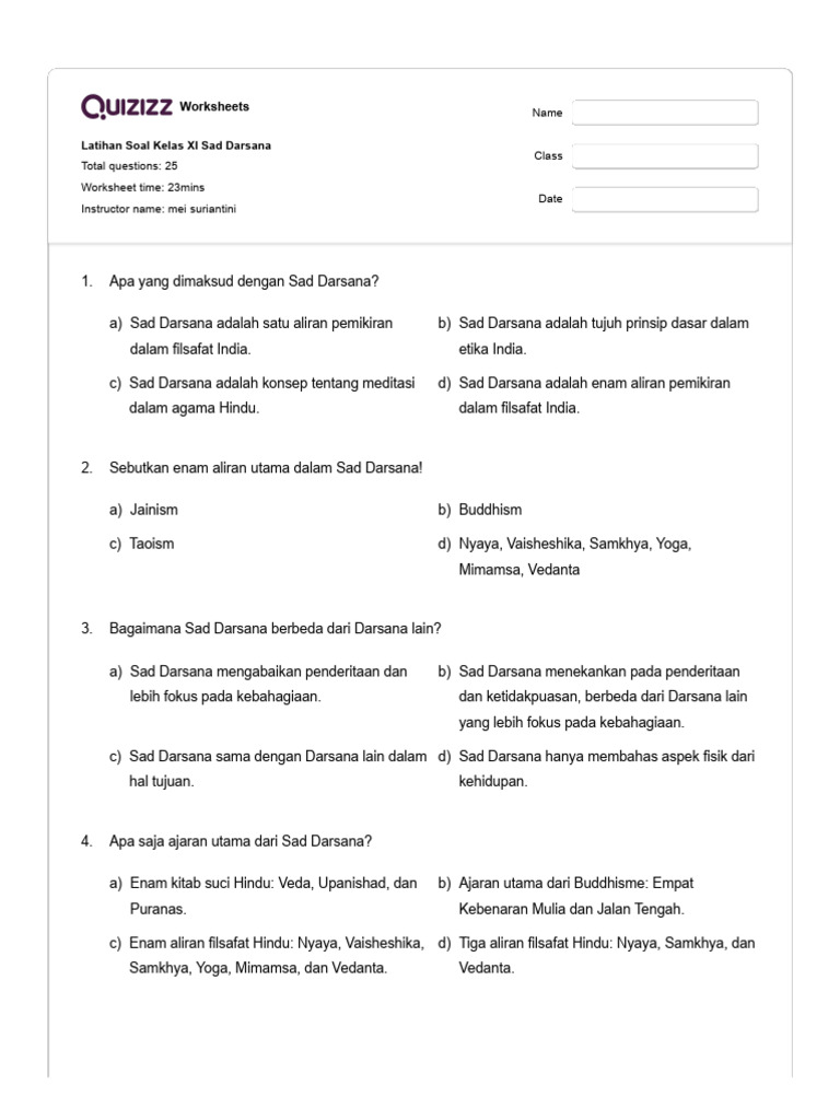 Latihan Soal Sad Darsana Kelas XI | PDF