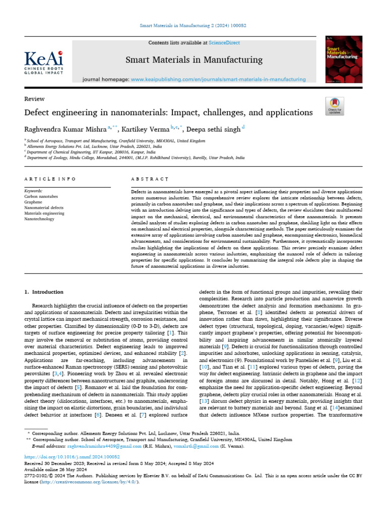 Defect Engineering in Nanomaterials | PDF | Graphene | Nanomaterials