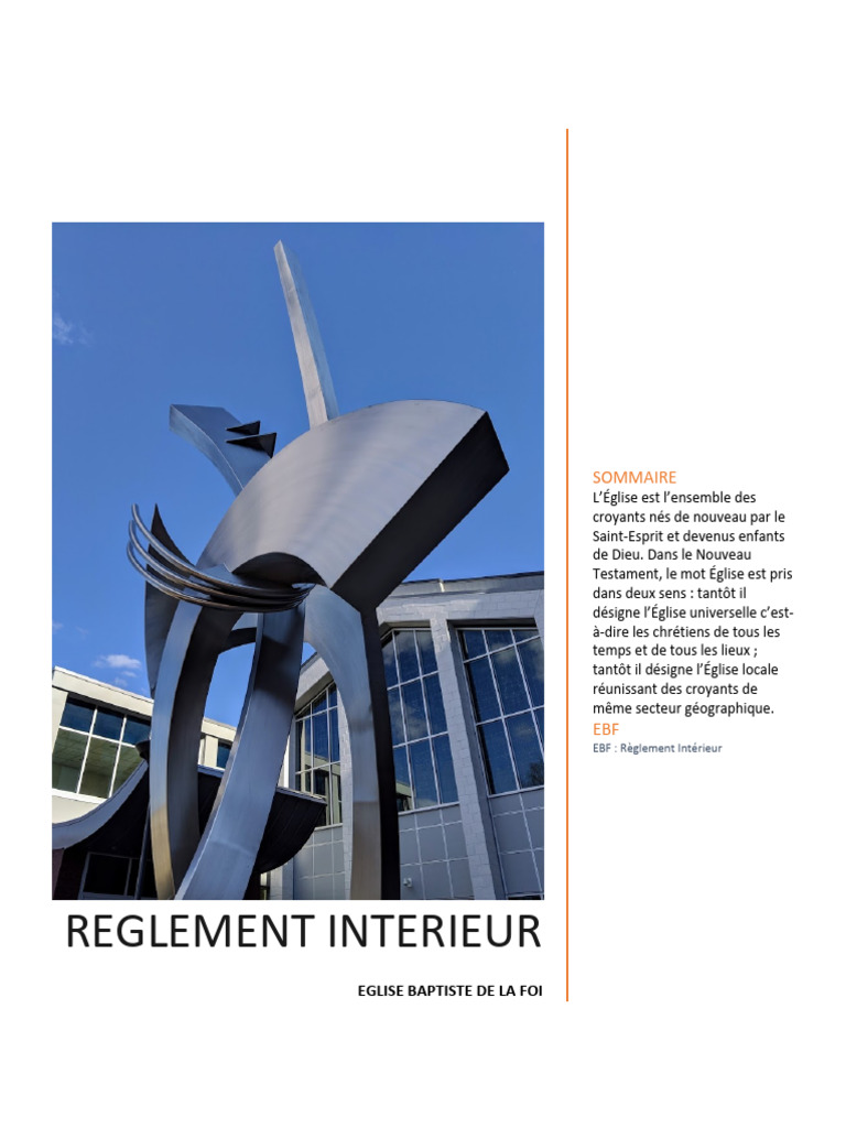 Règlement Intérieur de l'Église EBF | PDF | Baptisme | Église chrétienne